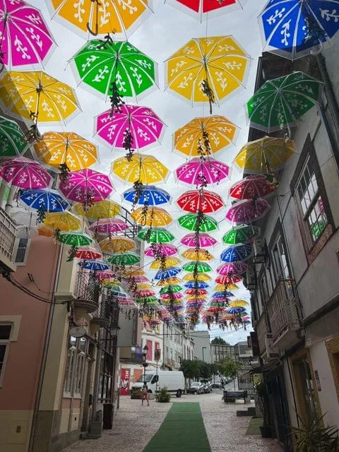 colorful umbrellas hanging